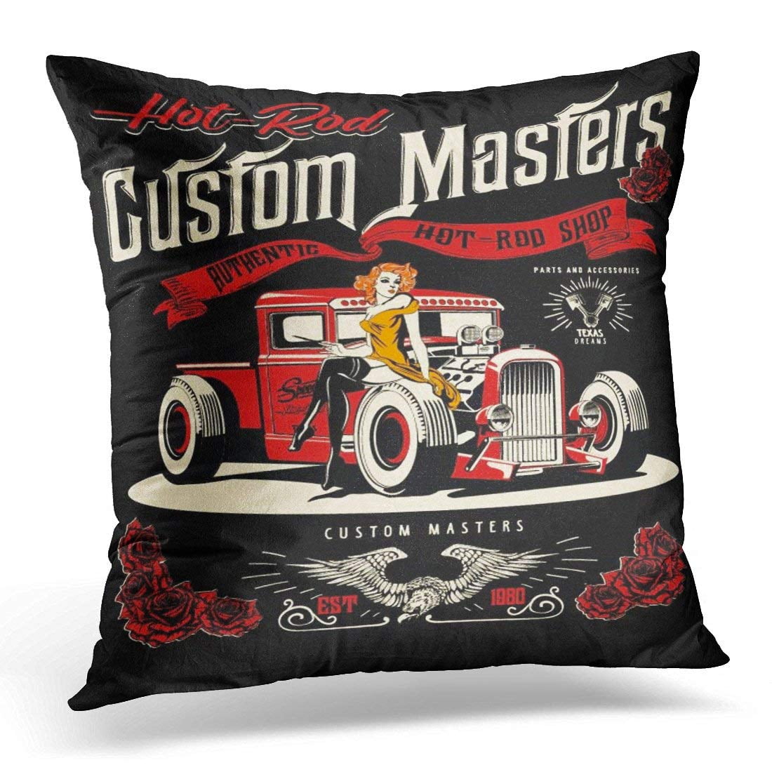 ARHOME Red Vintage Hot Rod Cars and Pin Up Girls Auto Pillows case ...