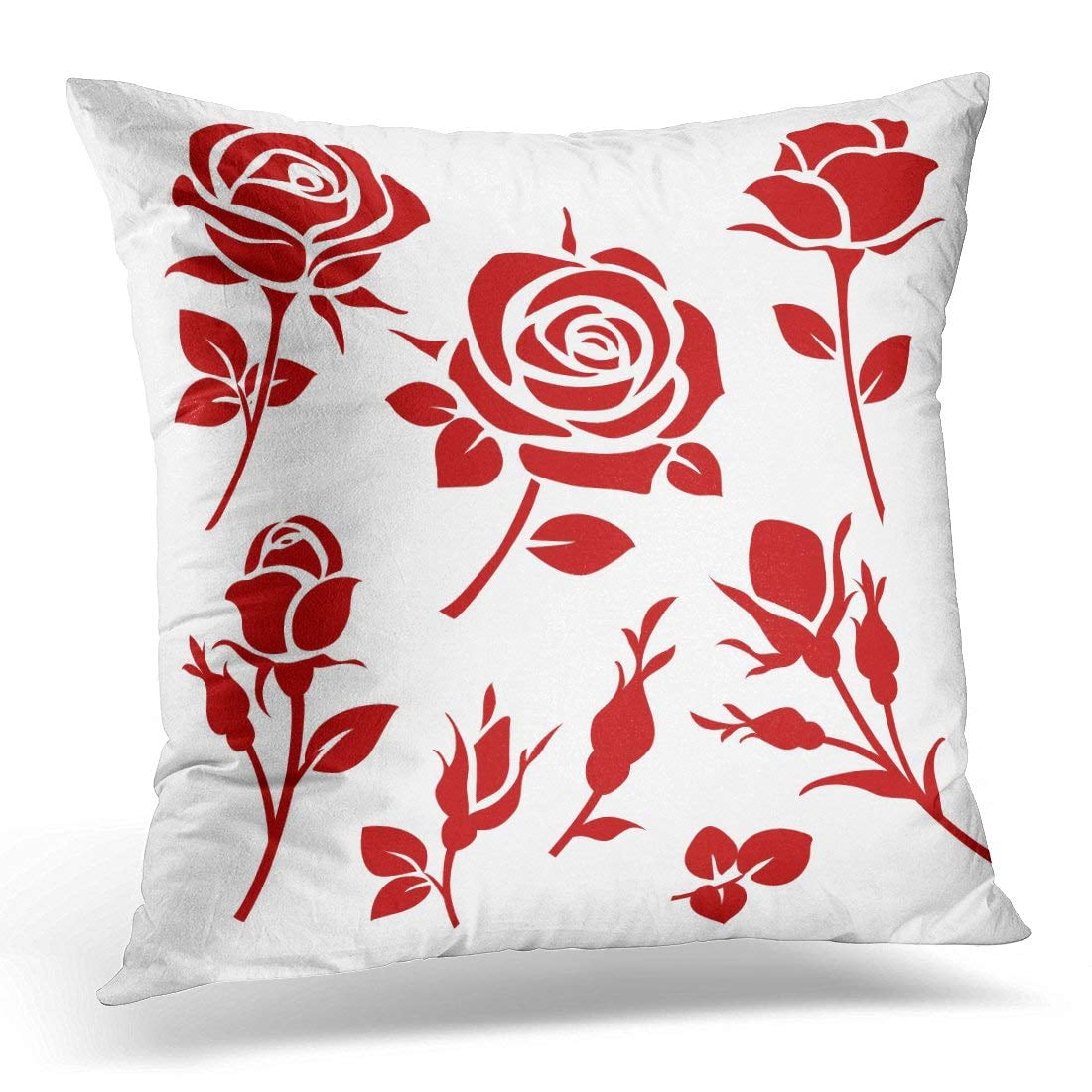 ARHOME Stencil Rose Spring and Bud Silhouettes Simple Throw Pillow Case ...