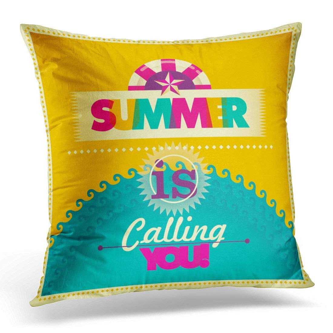 ARHOME Yellow Color Colorful Summer Blue Vacation Pillows case 18x18 ...
