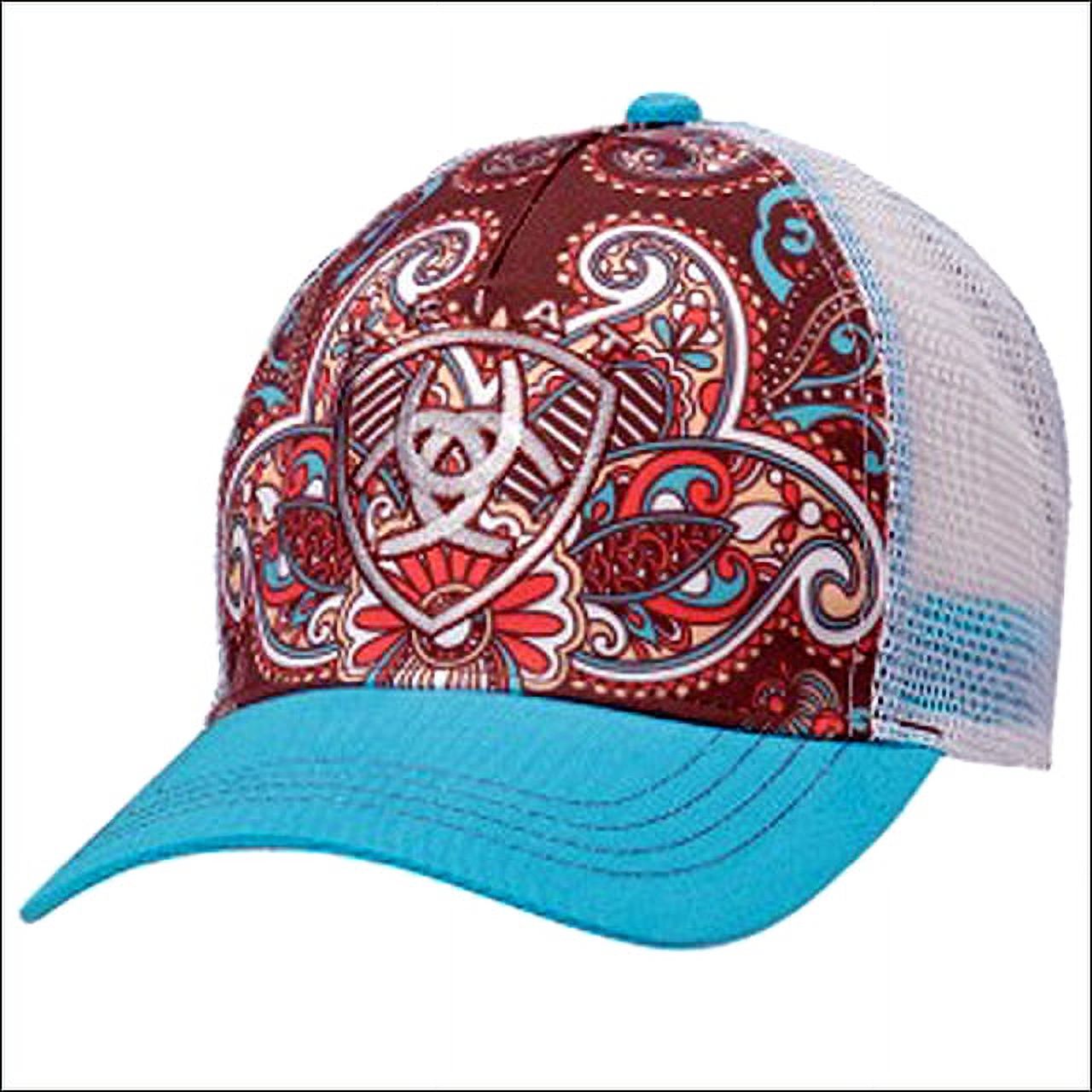 ARIAT SHIELD WOMENS COWGIRL MESH BACK BASEBALL CAP PAISLEY BLUE BROWN ...