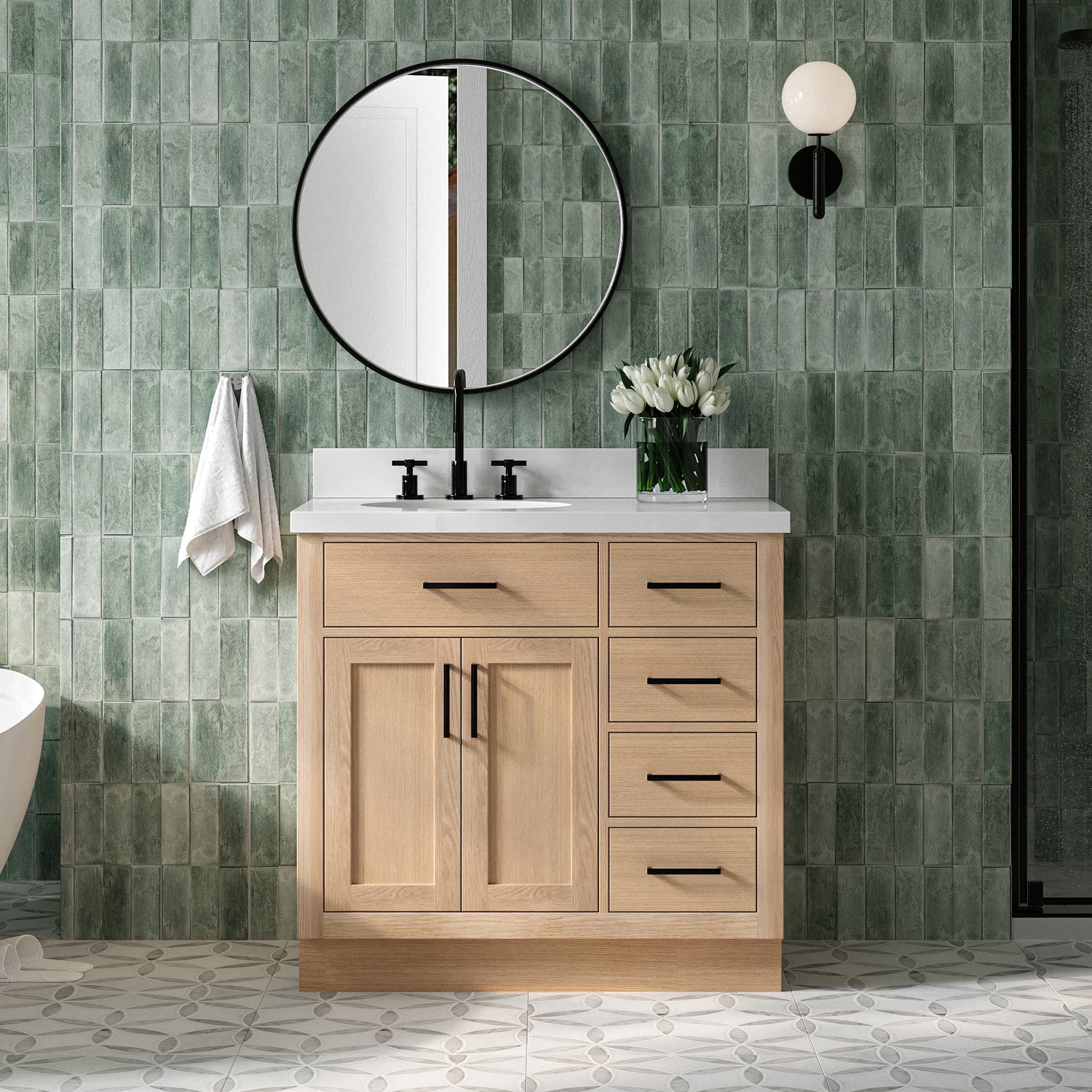 ARIEL Hepburn 37 Inch Single Oval Sink Bathroom Vanity With Pure White ...