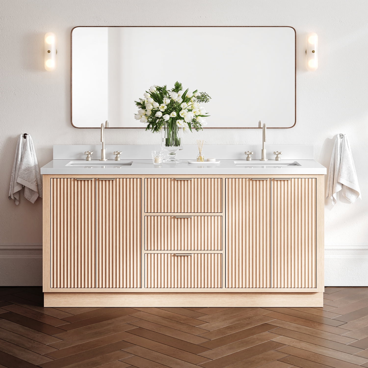 ARIEL Milan 73 Inch Double Rectangle Sink Bathroom Vanity with Pure ...