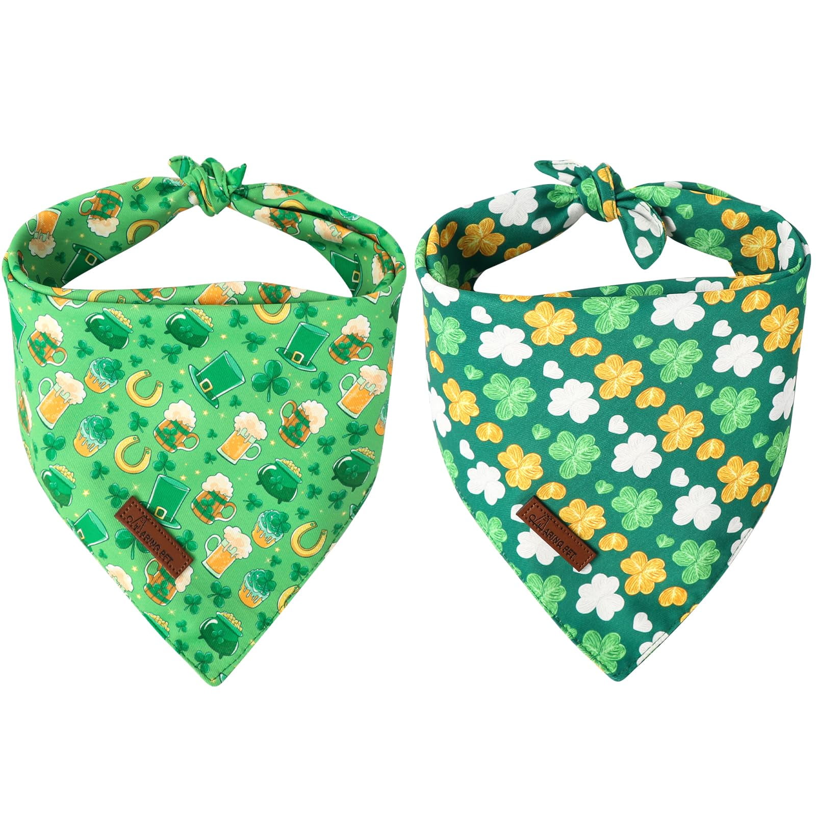 ARING PET St Patrick's Dog Bandana 2 Pack-Cute Green Clovers Dog Bandanas, Reversible Shamrock ...