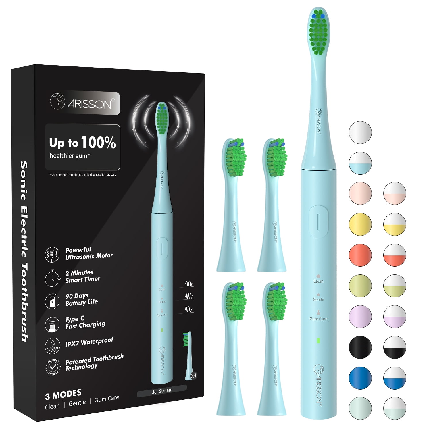 Arisson Sonic Electric Toothbrush, 40,000 VPM, 3 Modes, Fast Charge ...