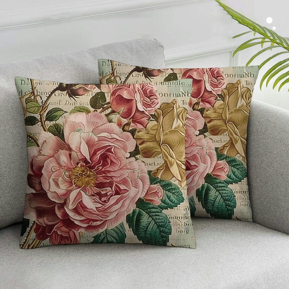 HENGT 2pack Retro Flower Throw Pillow Covers Peony Rose Home Decorative ...