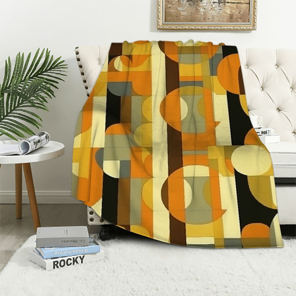 HENGT 70S Pattern Retro Orange and Brown Tones Flannel Throw Blankets ...