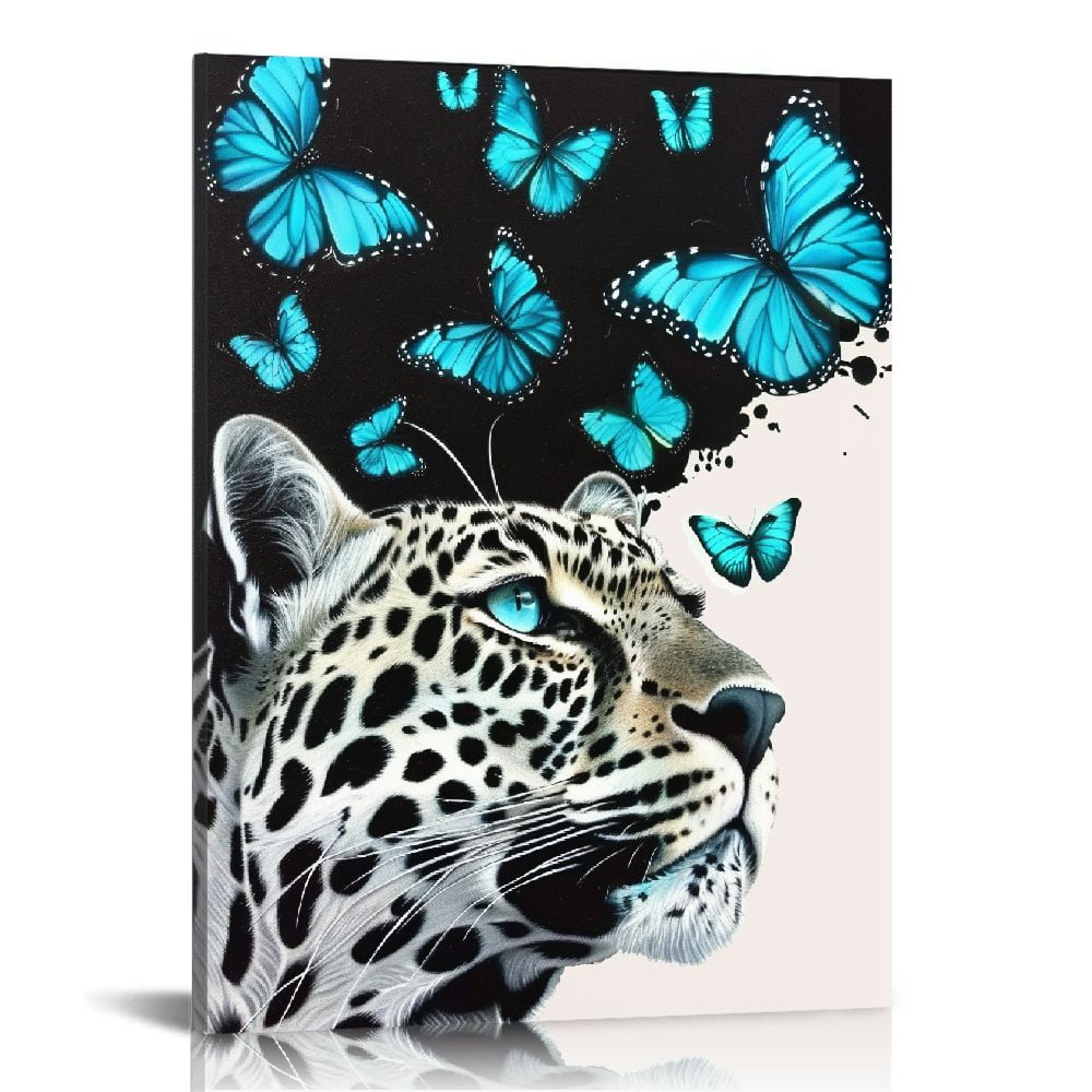 ARISTURING Abstract Animal Canvas Wall Art Decor Blue Eyes Black and ...