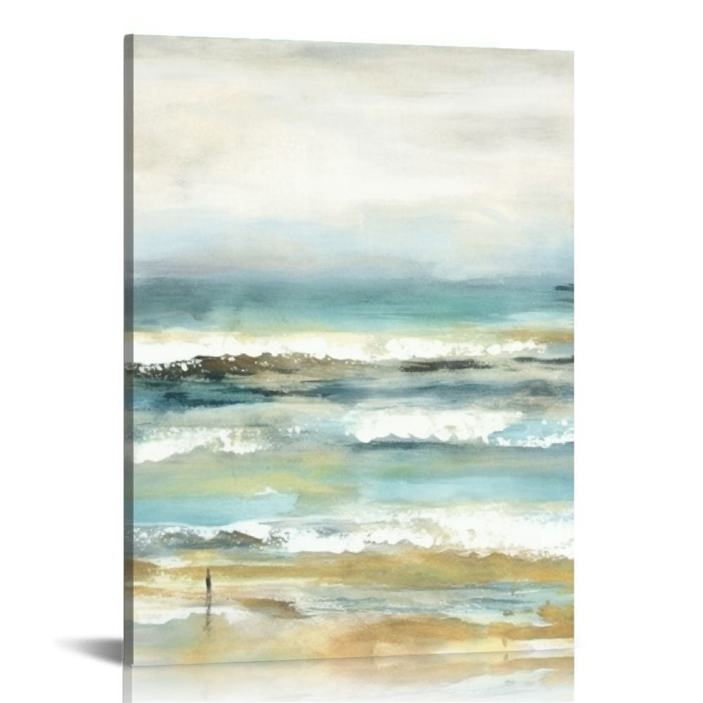 ARISTURING Abstract Beach Canvas Picture Painting: Blue Seascape with ...