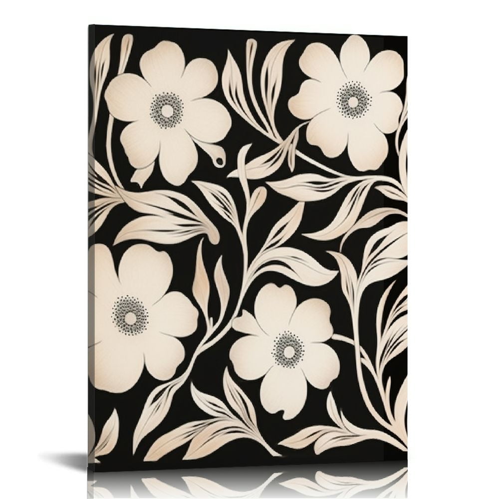ARISTURING Abstract Boho Black Flowers Plant Wall Art Vintage Botanical Bohemian Neutral Floral ...