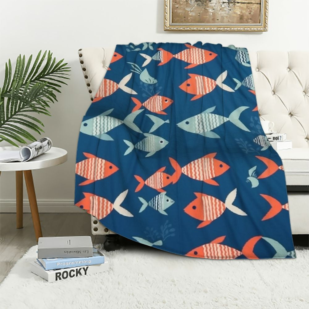 ARISTURING Abstract Colorful Fish Print Throw Blanket,Modern Mid ...