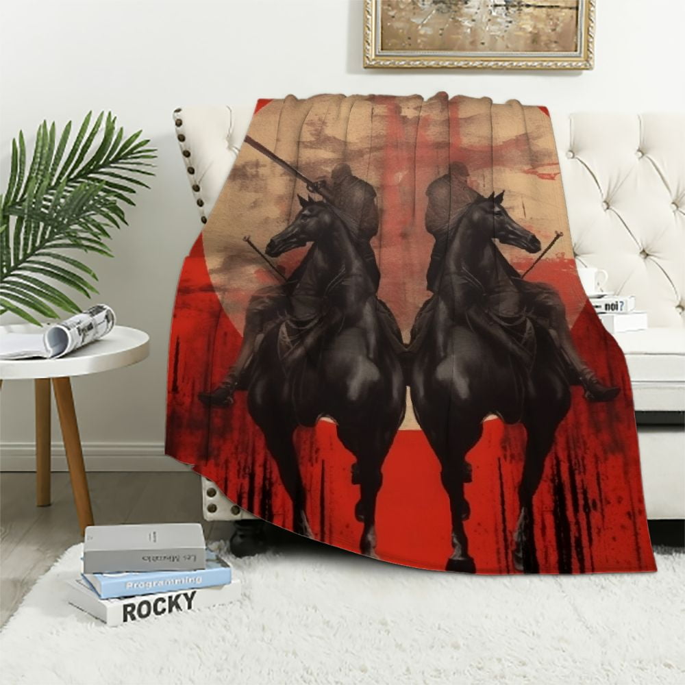 ARISTURING Abstract Japanese Samurai Blanket,Rustic Samurai Horse Red ...