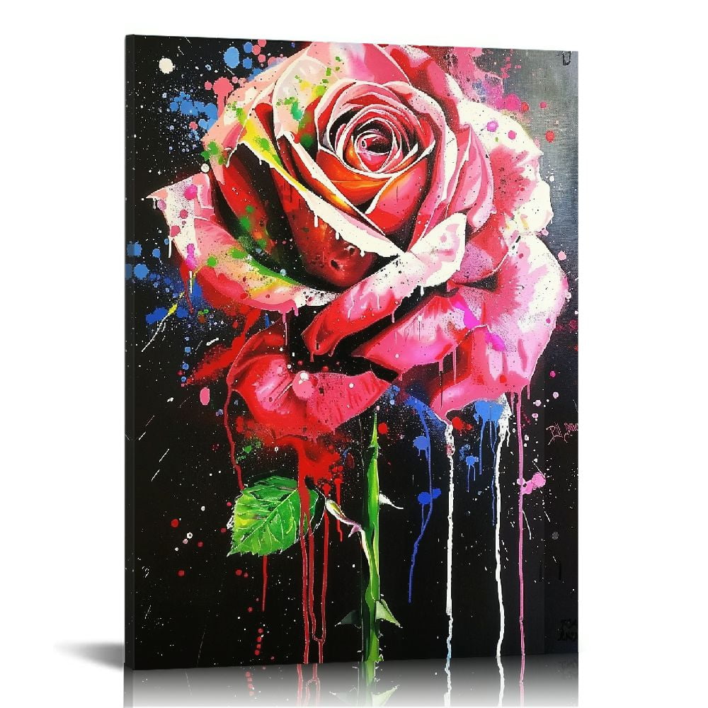 ARISTURING Abstract Rose Flowers Wall Art Colorful Rose Graffiti Canvas ...