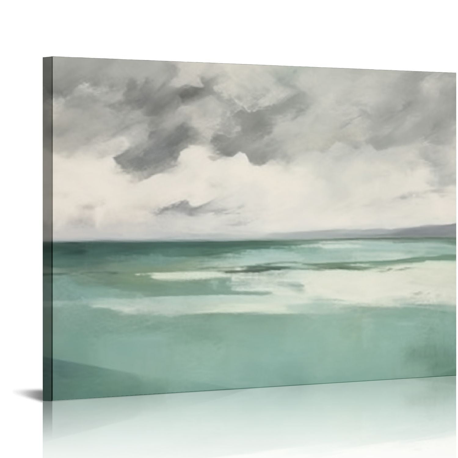 ARISTURING Abstract Seascape Canvas Wall Art - Framed Teal Watercolor ...