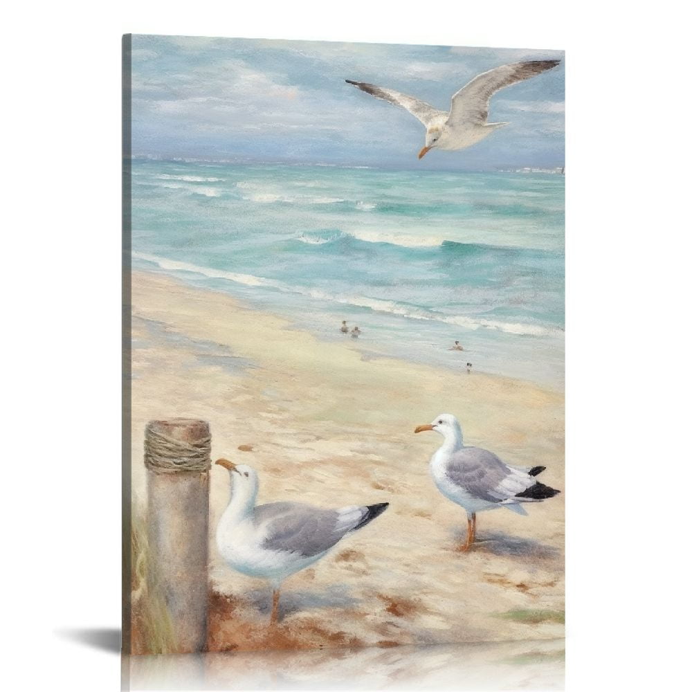 ARISTURING Abstract Seaside Seagull Seascape Painting Perching Bird ...