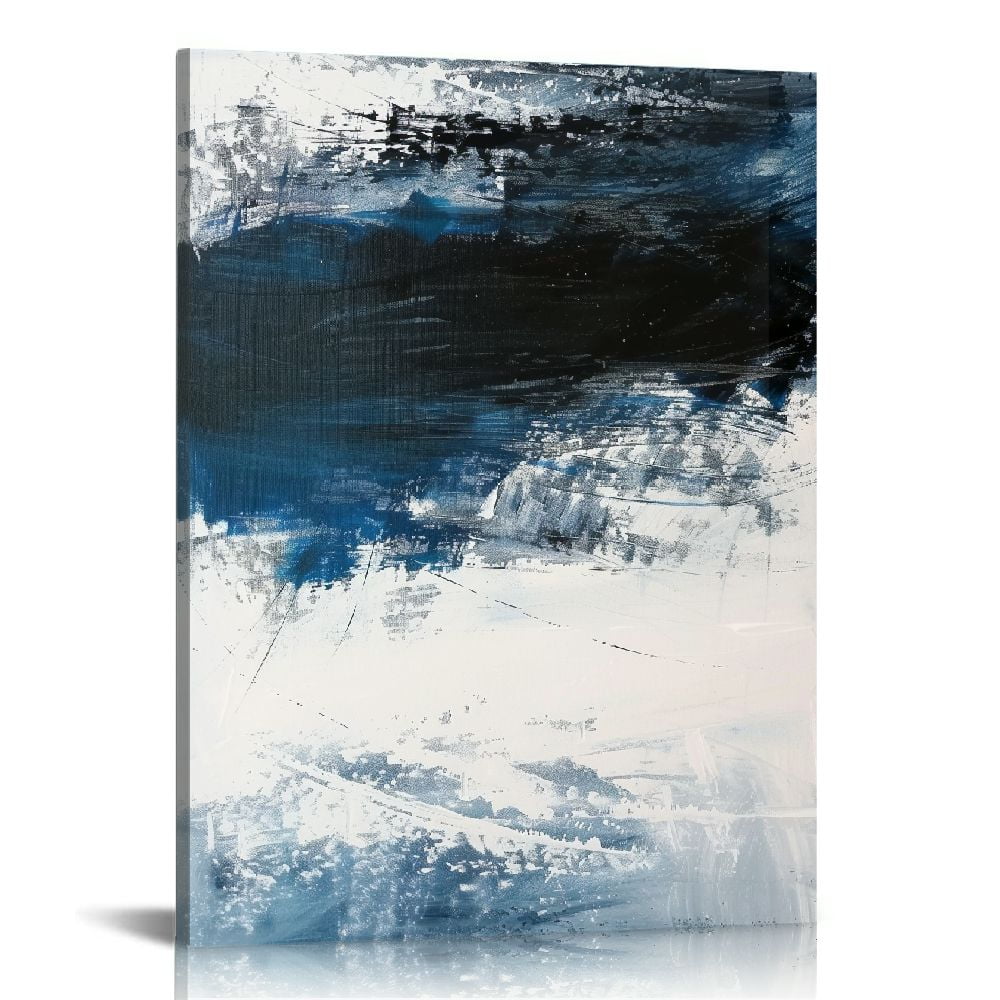 ARISTURING Abstract Wall Art Dark Blue and White Canvas Print Modern ...