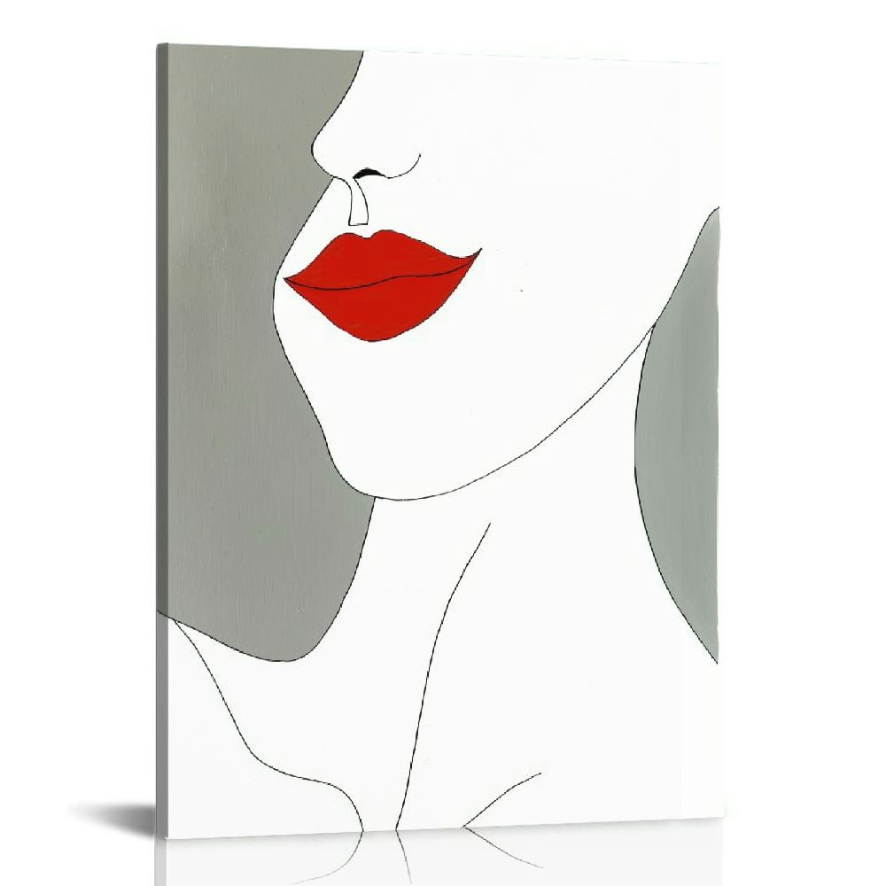 ARISTURING Abstract Woman One Line Fashion Silhouette with Red Lips ...