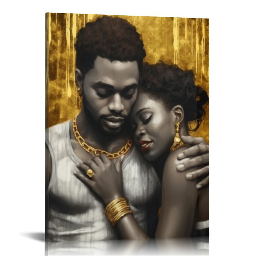 ARISTURING African American Black Woman and Man Canvas Wall Art Sweet Love Couple Picure Giclee ...