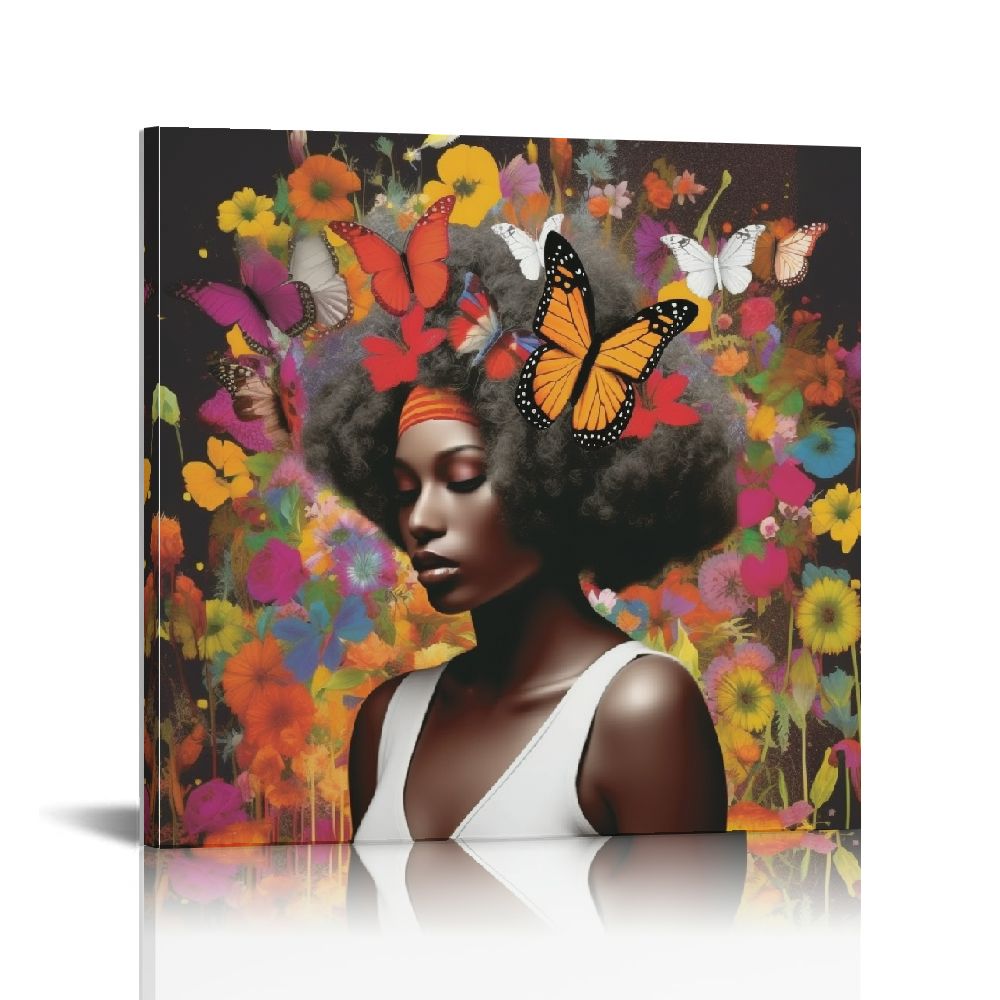ARISTURING African American Black Women Wall Art For Decor Flowers And Black African Girl Canvas ...