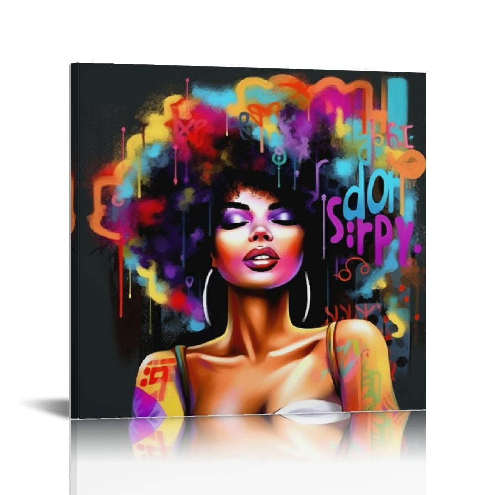 HENGT African American Wall Art Abstract Graffiti Style Black Woman Paintings Black Art Wall ...
