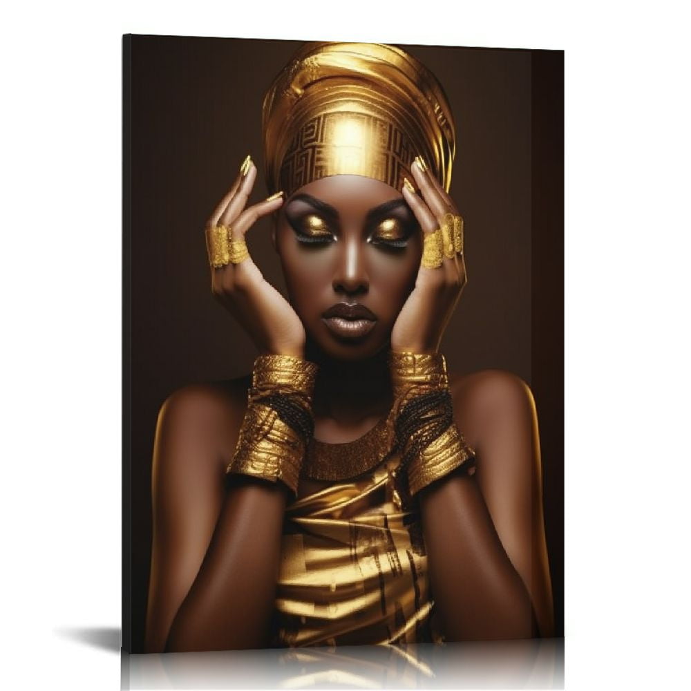 ARISTURING African American Wall Art, Black Art Wall Decor, Abstract Gold Black Woman Wall Art ...