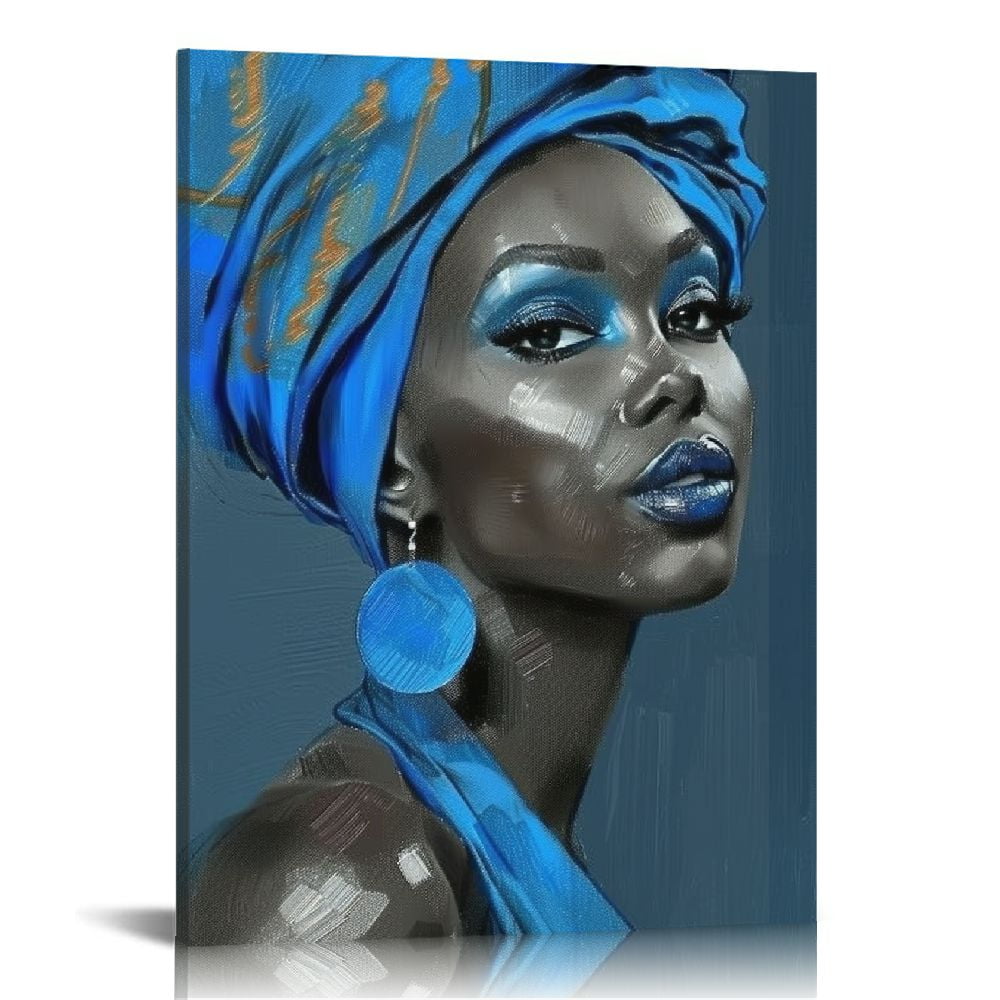 ARISTURING African American Women Canvas Wall Art, Beauty Black Woman Blue Hair Canvas Art ...