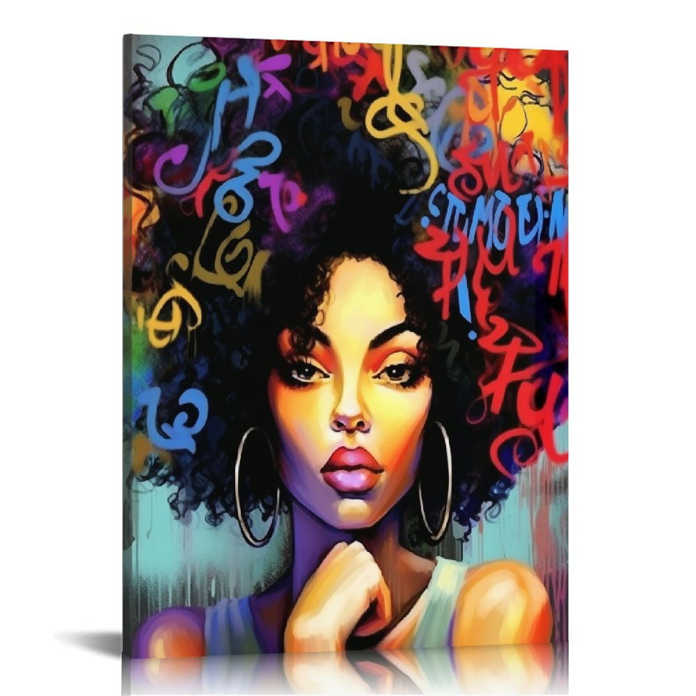 ARISTURING African American Women Wall Art Abstract Canvas Black Girl Wall Decor Hippie Bedroom ...