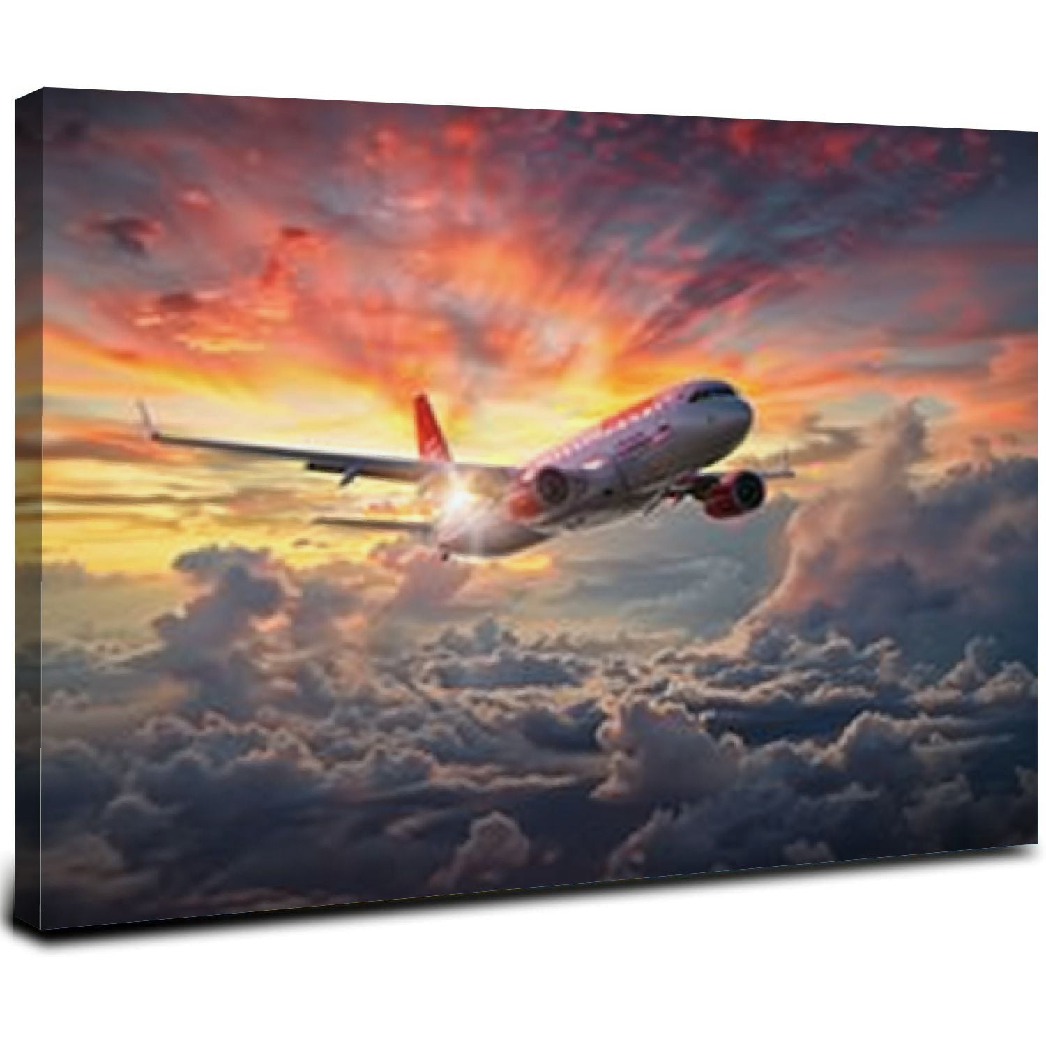 ARISTURING Airplane Wall Art Plane Flying in Sky Over Blue Sea Sunrise ...