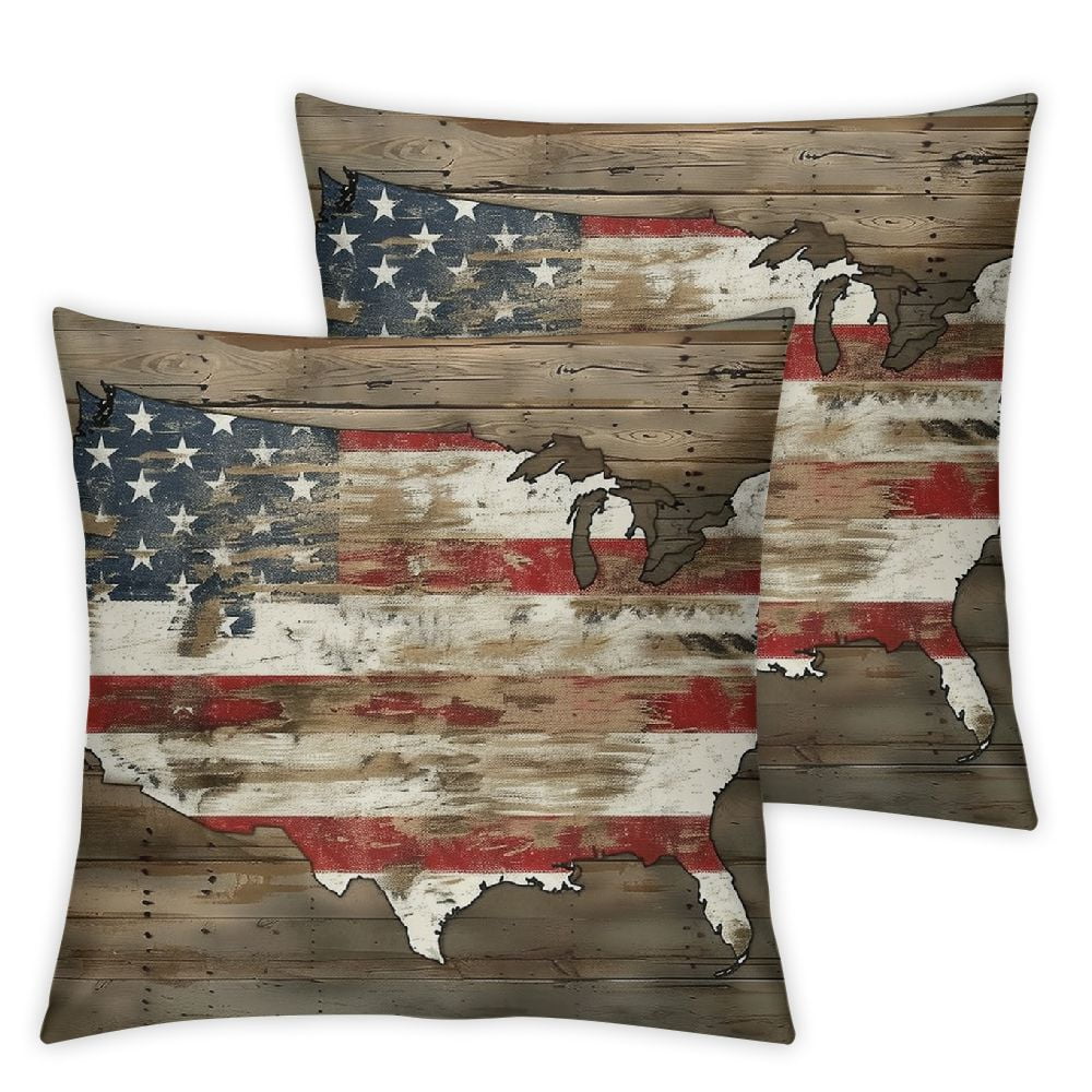 Jiayy American Flag Short Plush Pillow Covers Set of 2 Square Pillow ...