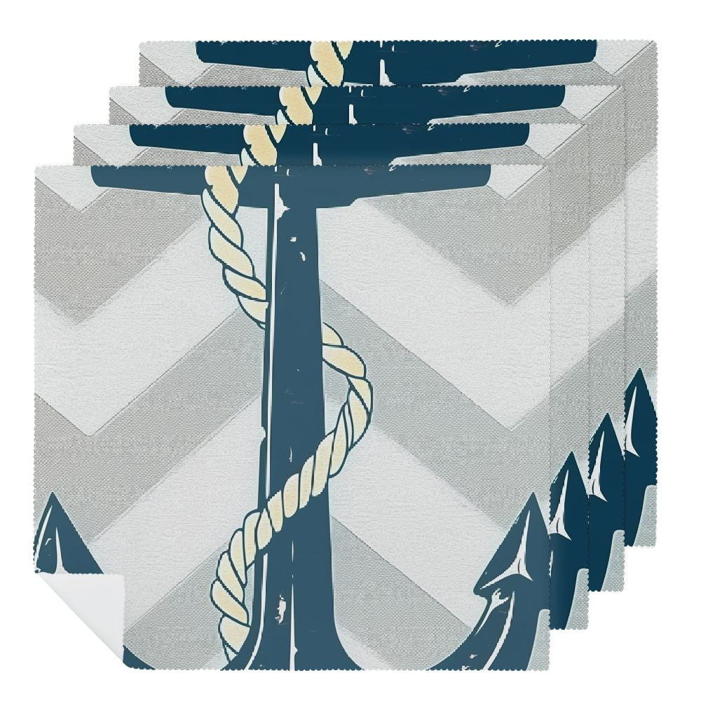 Jiayy Anchor Chevron Ocean Dinner Napkin for Dining Table Kitchen Party Housewarming Decor 4 PCS ...