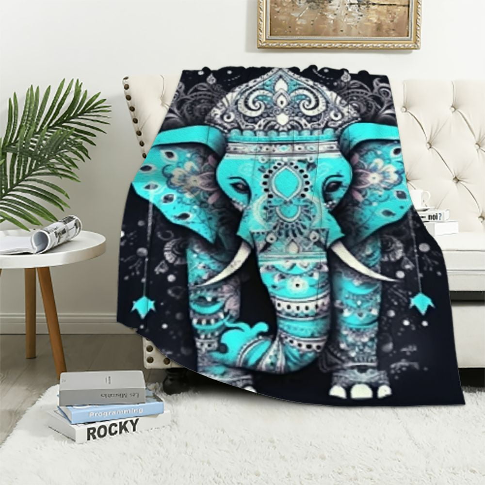 ARISTURING Animal Elephant Blanket for Bed,Lotus Ethnic Elephant Throw ...