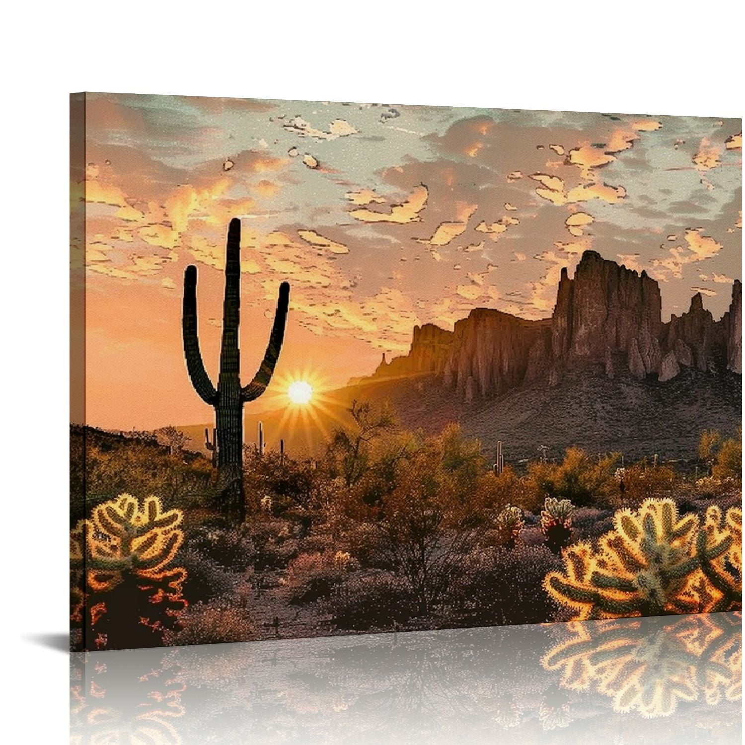 Sunset Desert Scenes Paintings Desert Sunrise Landscape Wall Art
