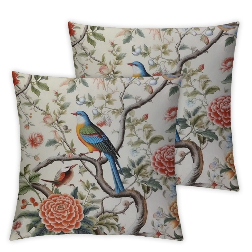 Aristuring Asian Scenic Chinoiserie Throw Pillow Cushion Bird In Peony