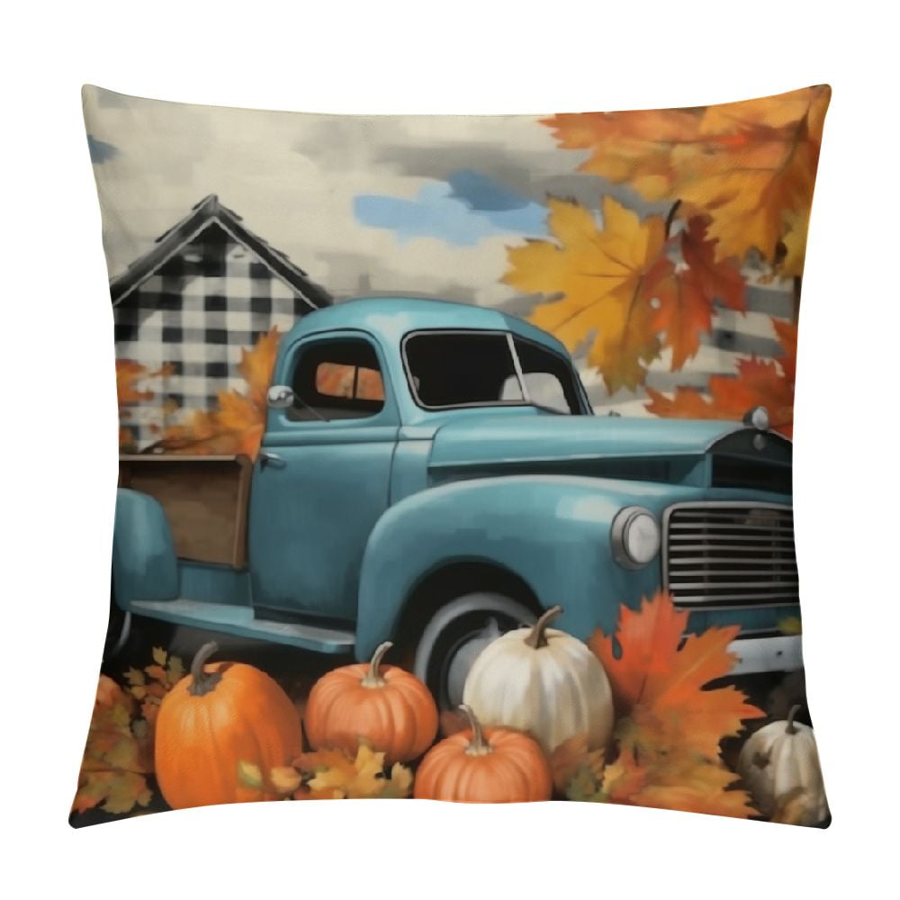 ARISTURING Autumn Decorative Pillow Covers Hello Fall Y’All Blue Truck ...