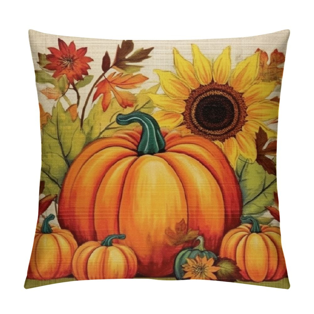 HENGT Autumn Pumpkin Decor Pillow Case Vintage Sunflower Maple Leaf ...