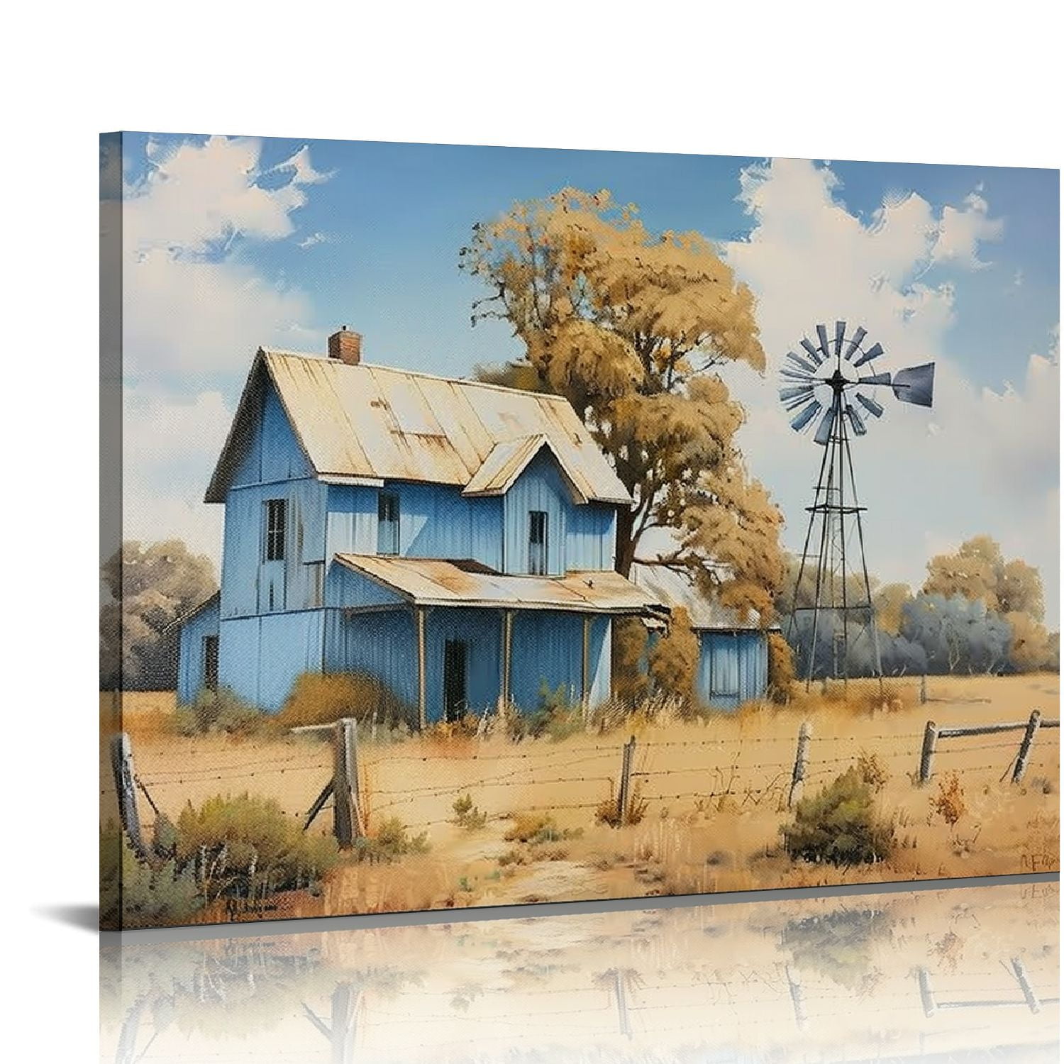ARISTURING Barn Picture Farmhouse Canvas Wall Art Farm Teal Old Barn ...