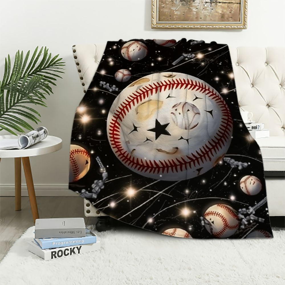 HENGT Baseball Sherpa Blanket Queen Compass Print Throw Blanket for Bed ...