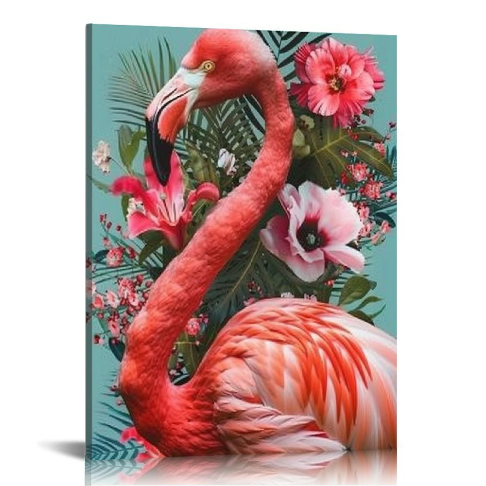 ARISTURING Bathroom Floral Crown Flamingo Canvas Poster Painting Wall ...