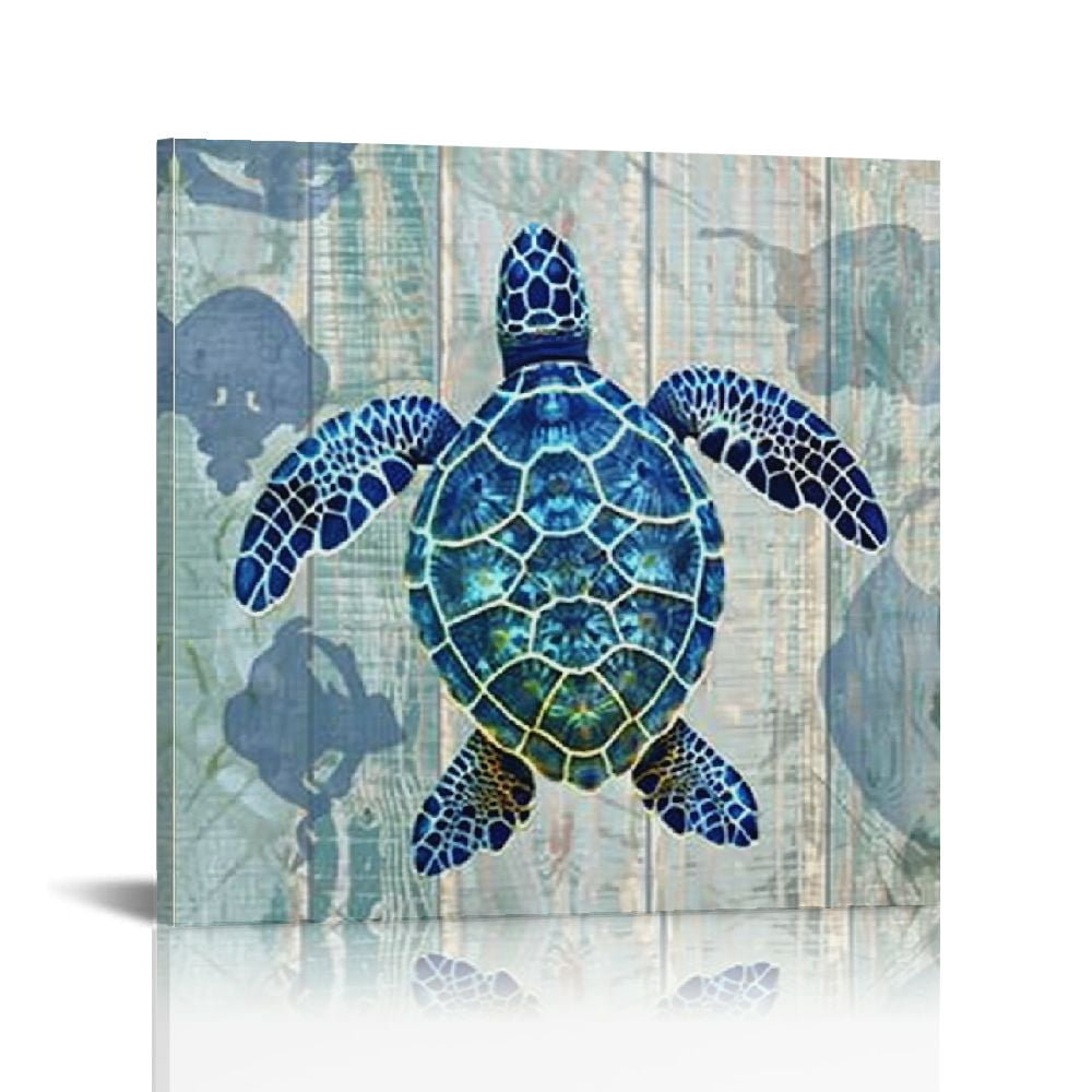 ARISTURING Beach Themed Room Decor Navy Blue Wall Art Sea Turtle ...
