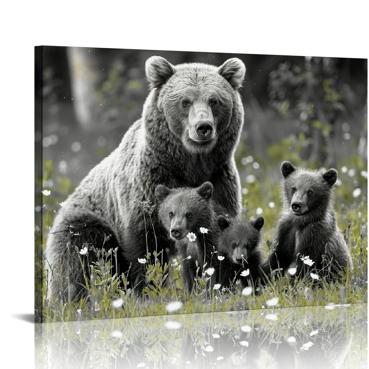 ARISTURING Bears Family Canvas Print Wall Art Black and White Grizzly ...