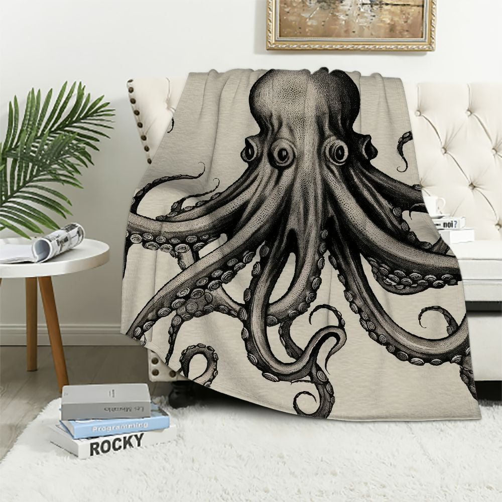 Jiayy Beautiful Black Octopus On Marbling Texture Throw Super Soft ...