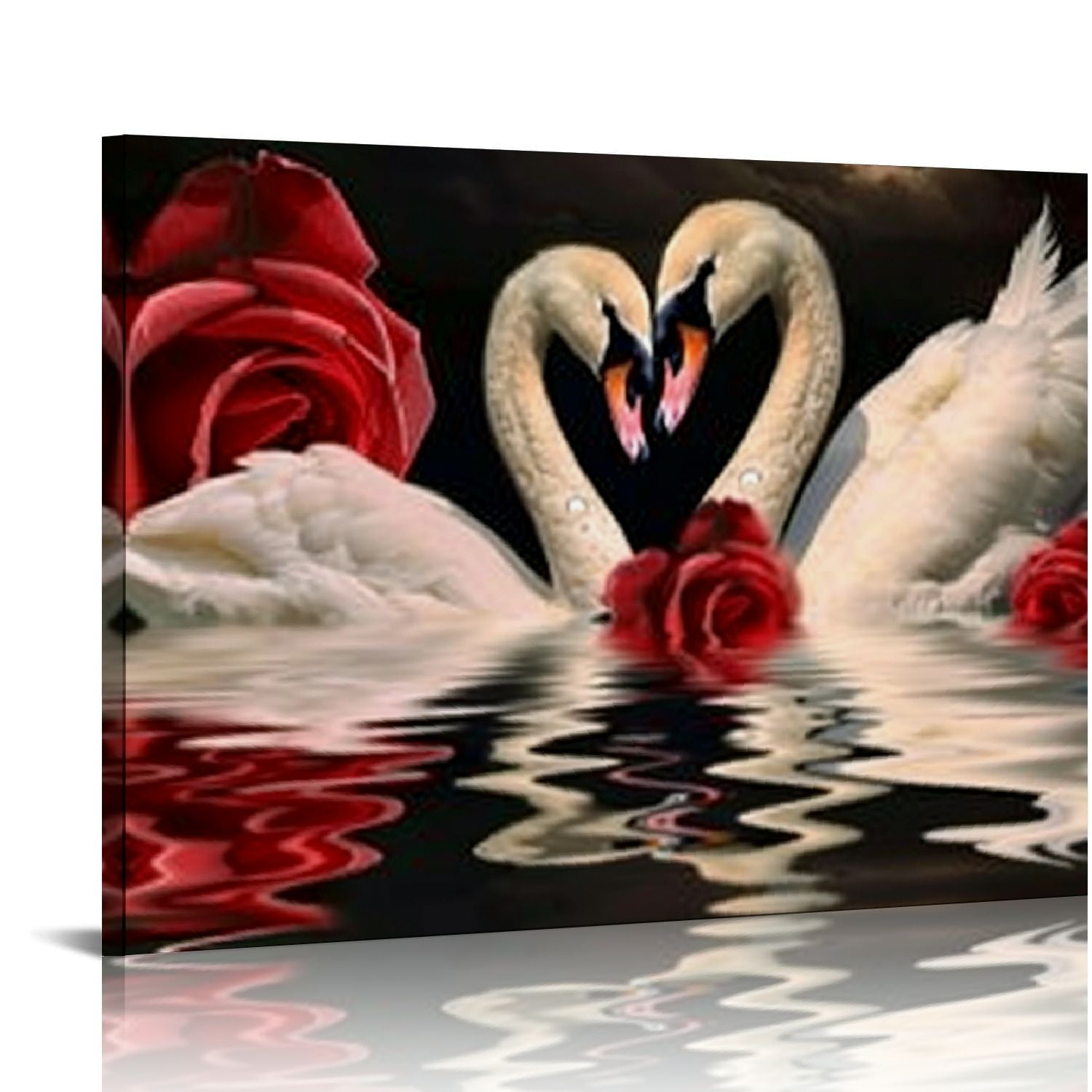 ARISTURING Beautiful Romantic Swans Art Print on Canvas Red Rose ...
