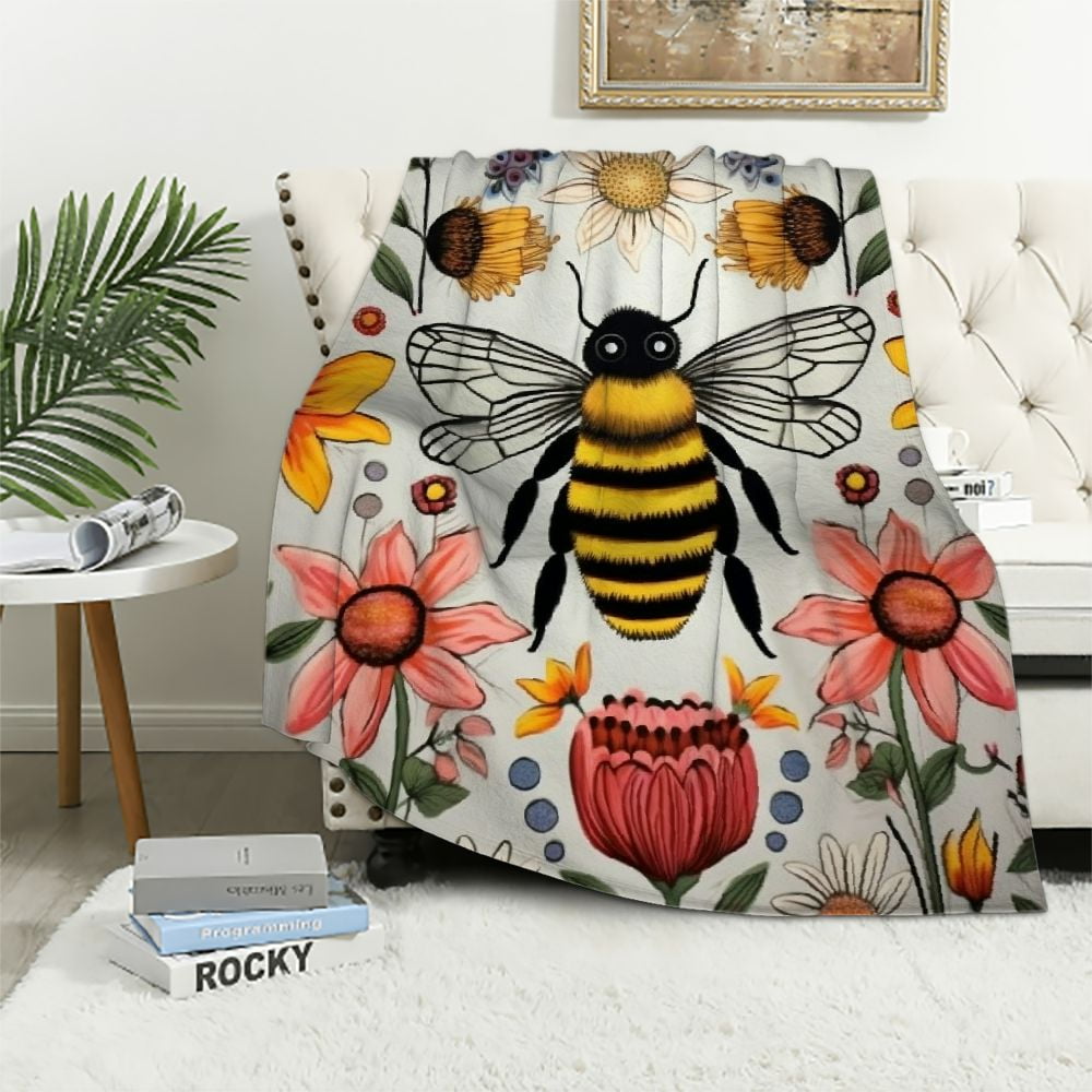 ARISTURING Bee Blanket Soft Cozy Cute Bee Plush Throw Blanket Bee Gifts ...