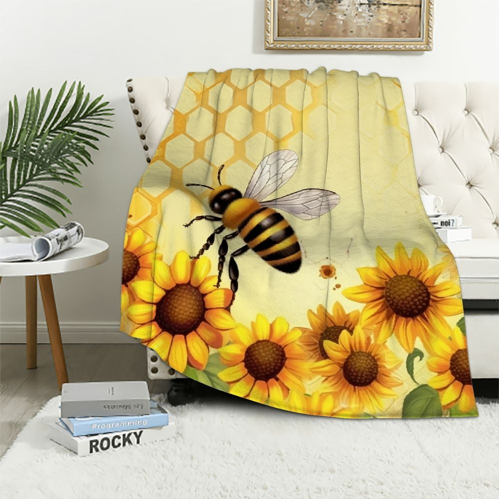 ARISTURING Bee Sherpa Throw Blanket for Women Textured Cartoon Bees ...