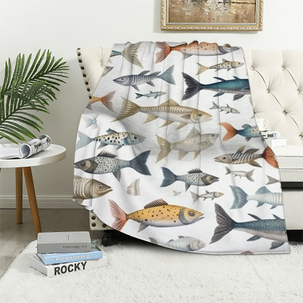 ARISTURING Best Flannel Throw Blanket, Watercolor Few Freshwater Fish ...
