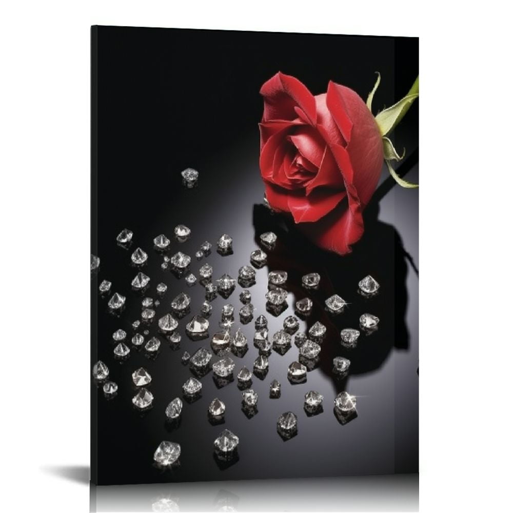 ARISTURING Black And White Red Rose Poster Canvas Painting Wall Art ...