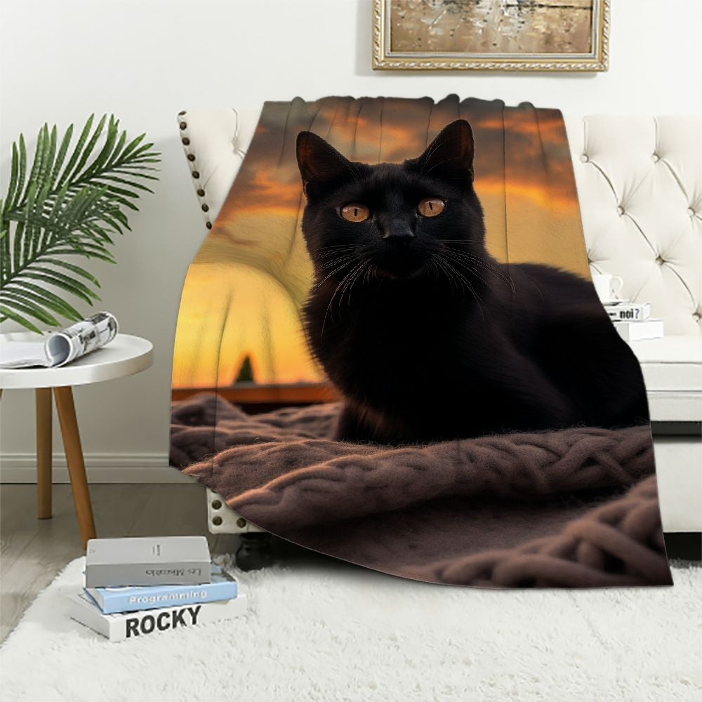 ARISTURING Black Cat Face with Yellow Eye Comfort Luxury Throw Blanket ...