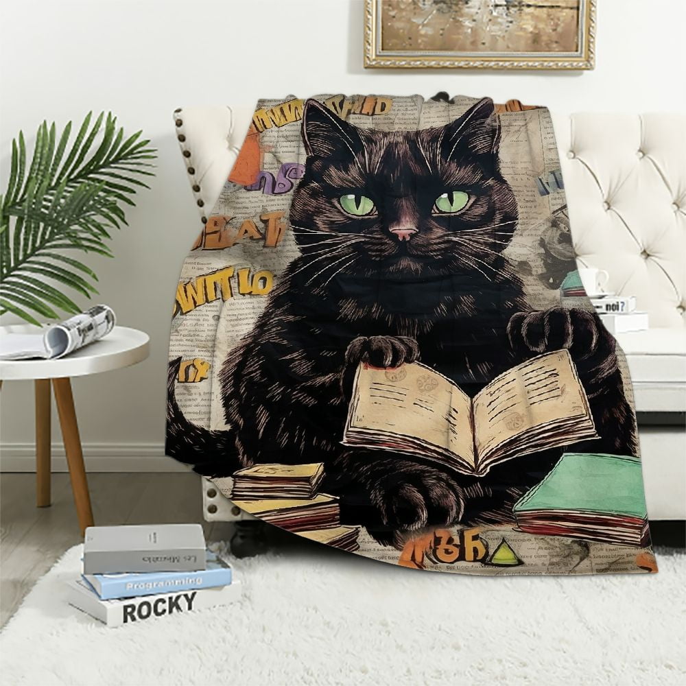 ARISTURING Black Cat Gifts, Bed Flannel Plush Throw Blankets , Cat ...
