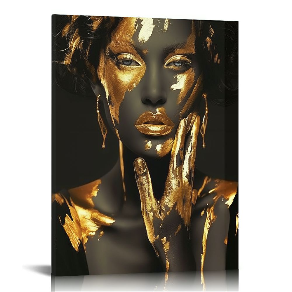 ARISTURING Black Gold African American Woman Canvas Wall Art Golden Black Woman Prints Posters ...