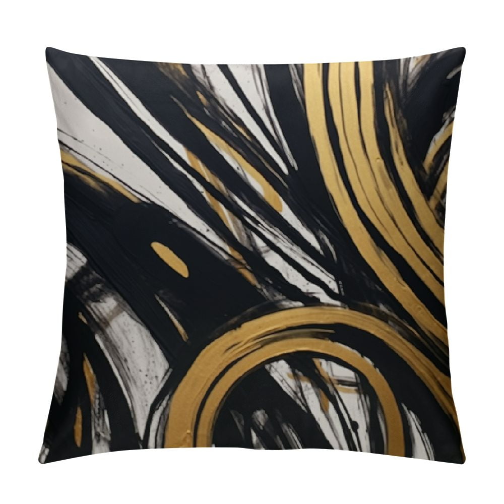 ARISTURING Black Gold Throw Pillow Abstract Ink Line Modern Decorative ...