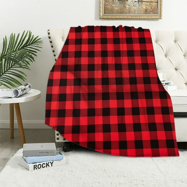 HENGT Black and Red Buffalo Plaid Blanket Bulk Soft Plush Blanket Cozy ...